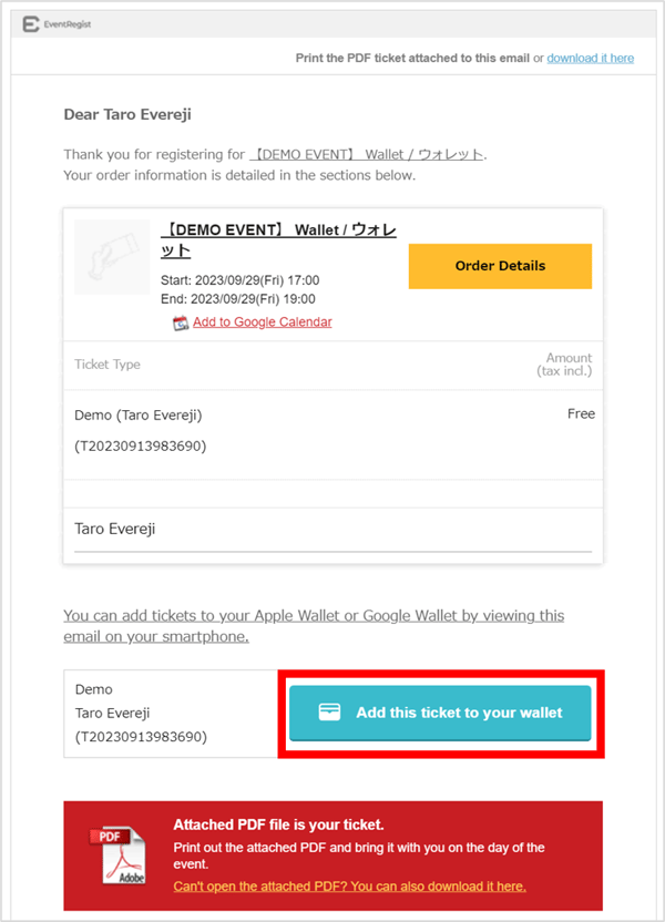 Add tickets to Apple Wallet or Google Wallet