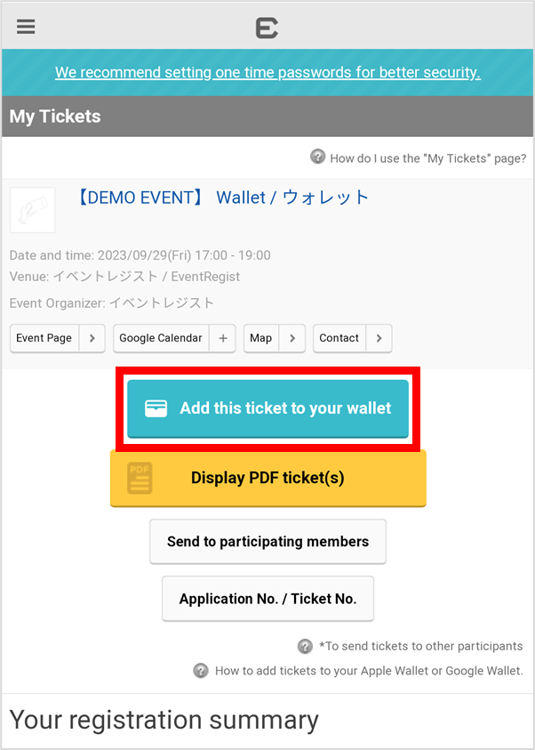 Add tickets to Apple Wallet or Google Wallet