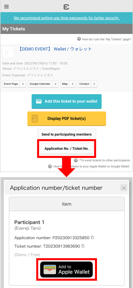Add tickets to Apple Wallet or Google Wallet
