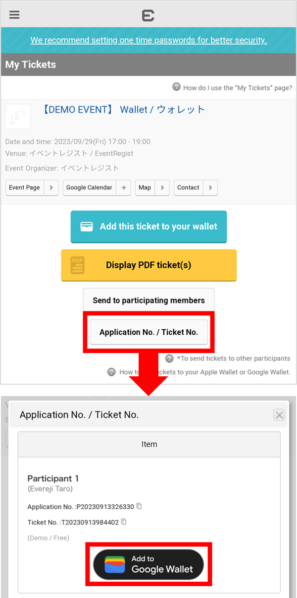 Add tickets to Apple Wallet or Google Wallet