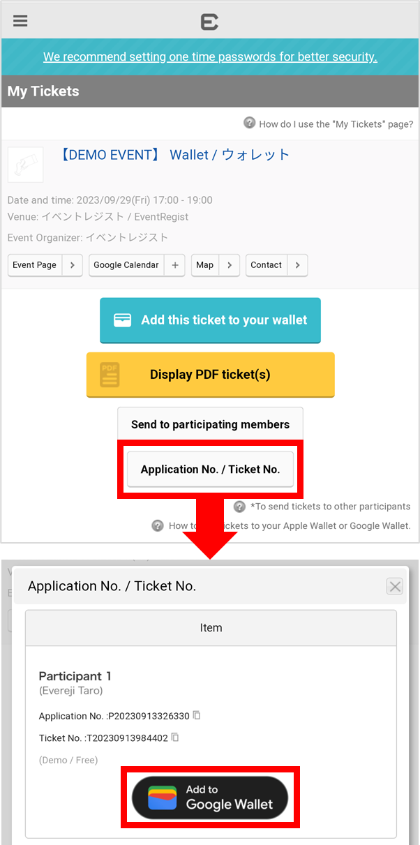 Add tickets to Apple Wallet or Google Wallet