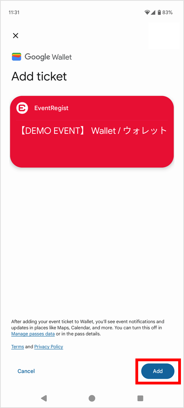 Add tickets to Apple Wallet or Google Wallet
