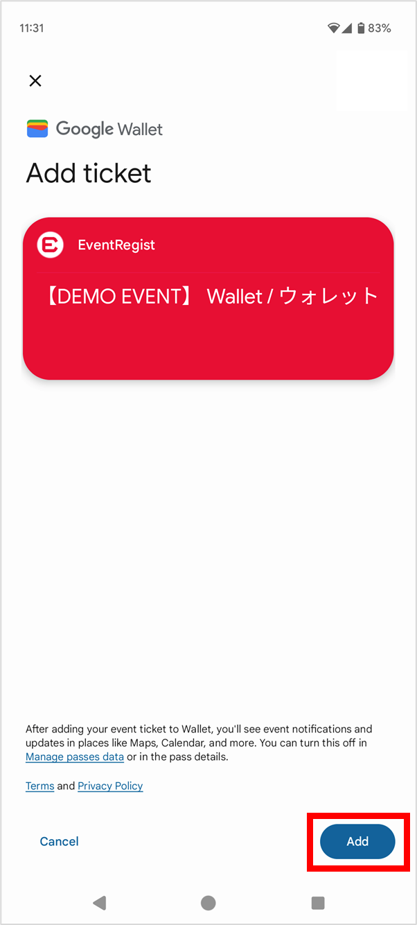 Add tickets to Apple Wallet or Google Wallet